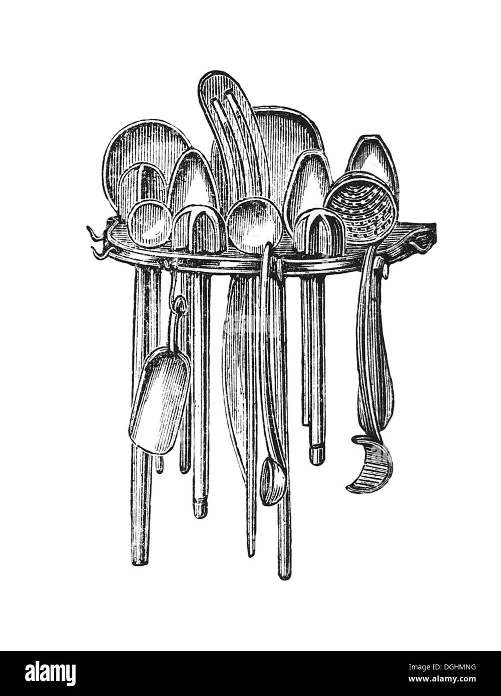 Ladle board with ladles, historical illustration from: Marie Adenfeller ...