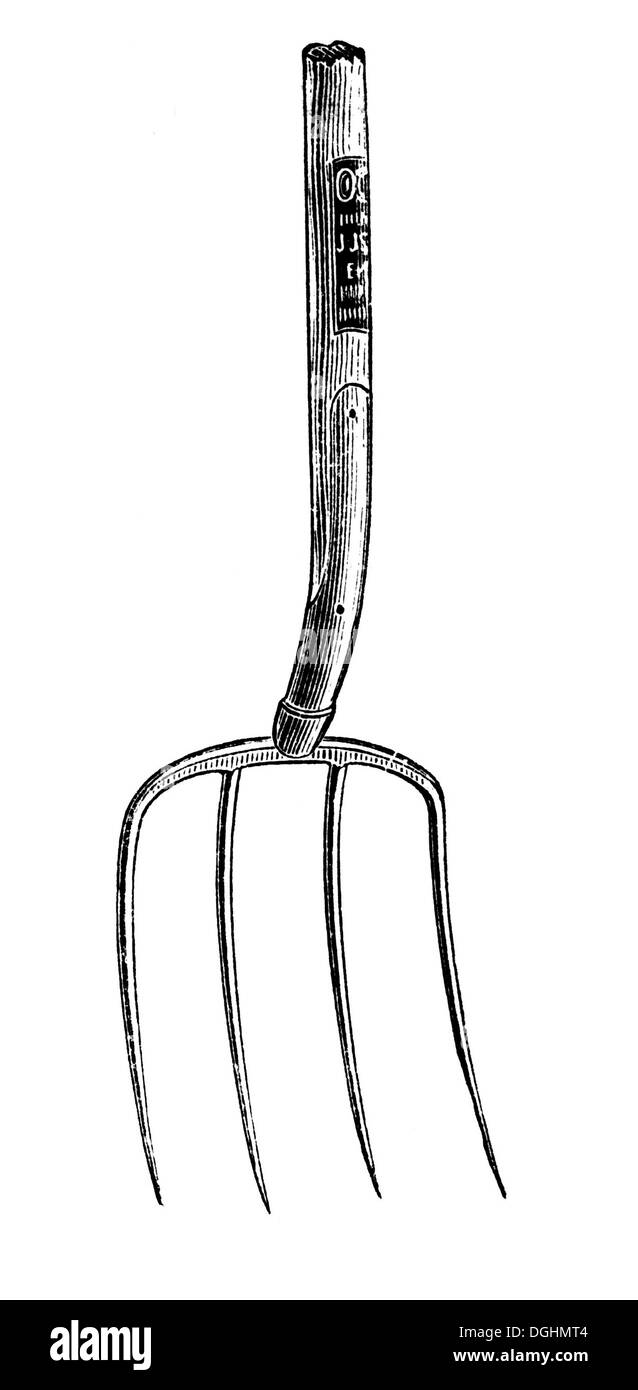 Steel pitchfork, historical illustration, Theodor Lange, General ...