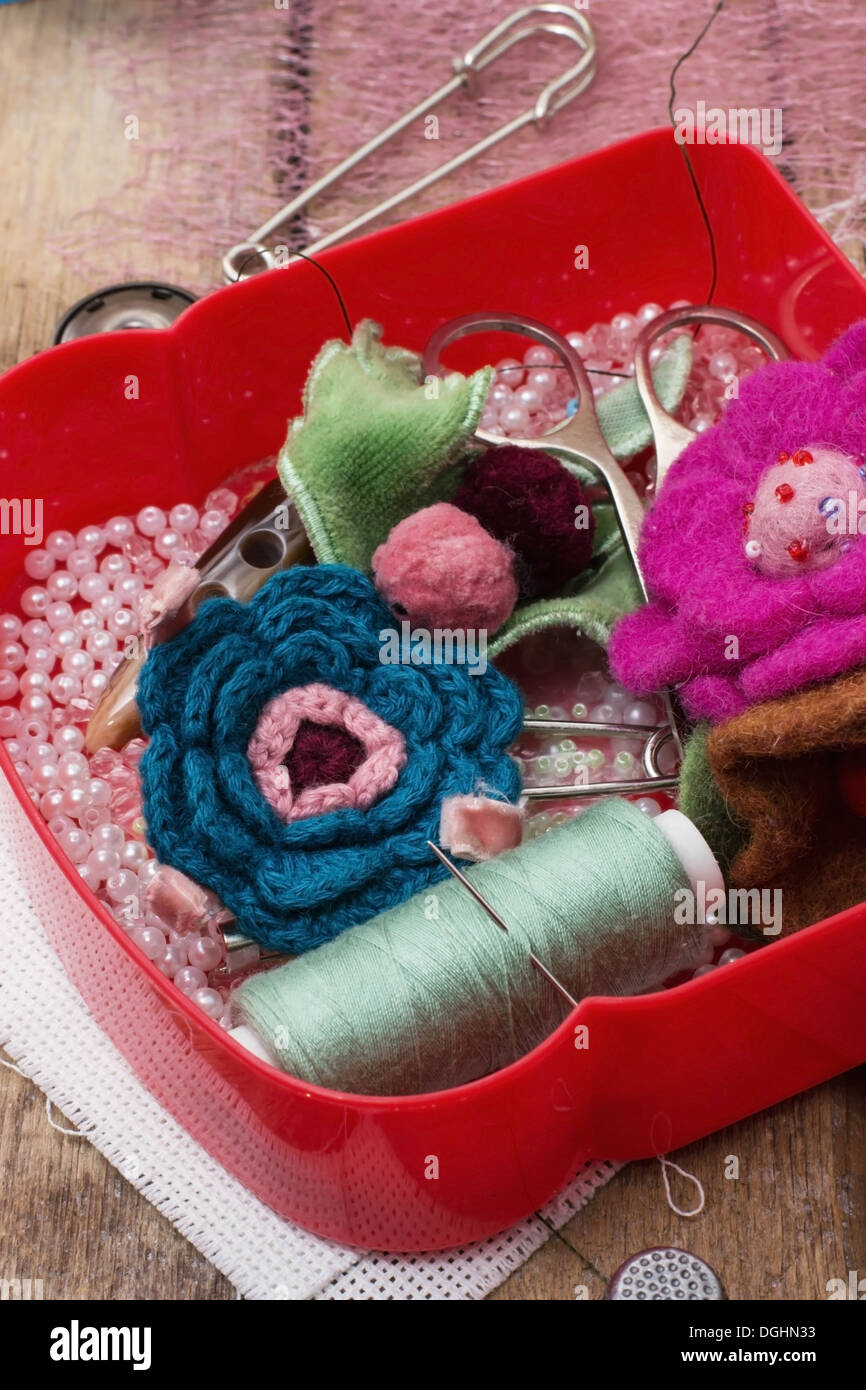handmade and instruments of repairman clothing and thread Stock Photo ...