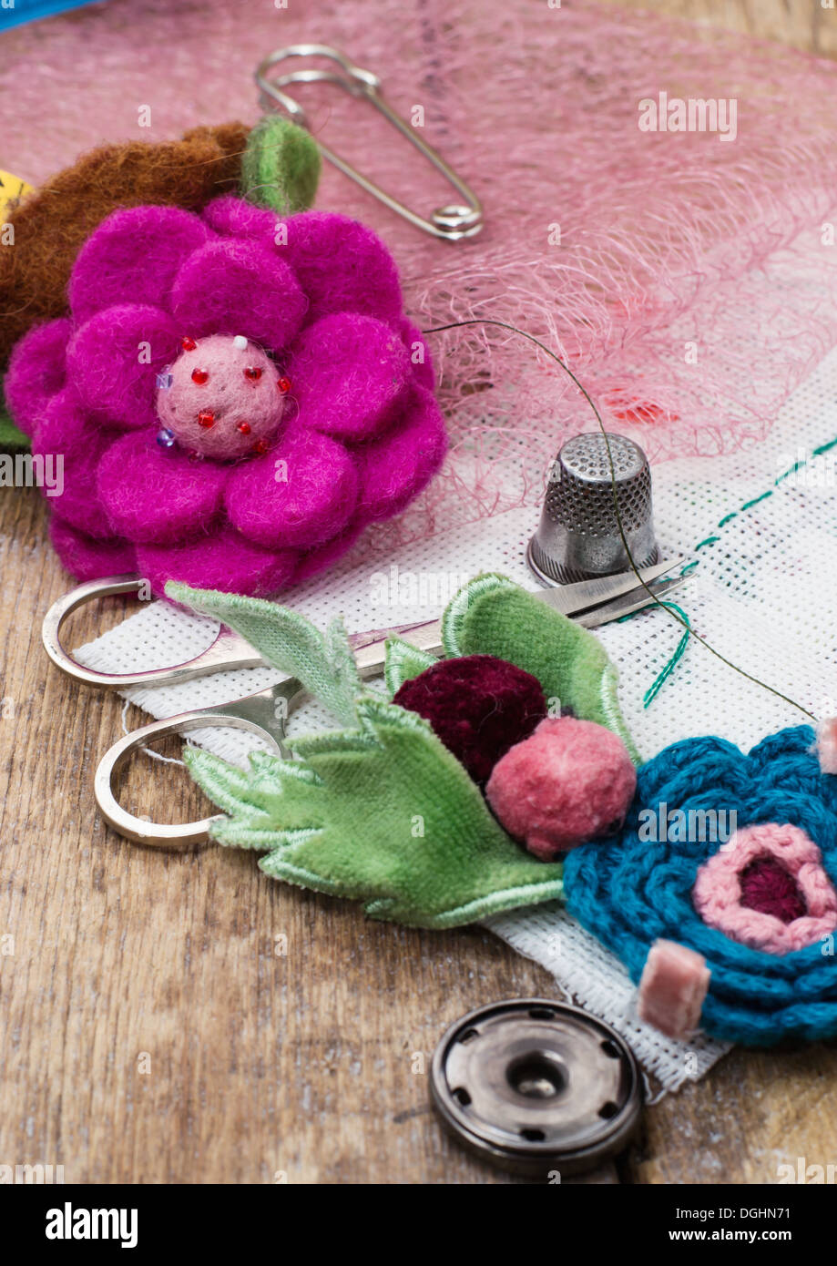 handmade and instruments of repairman clothing and thread Stock Photo ...
