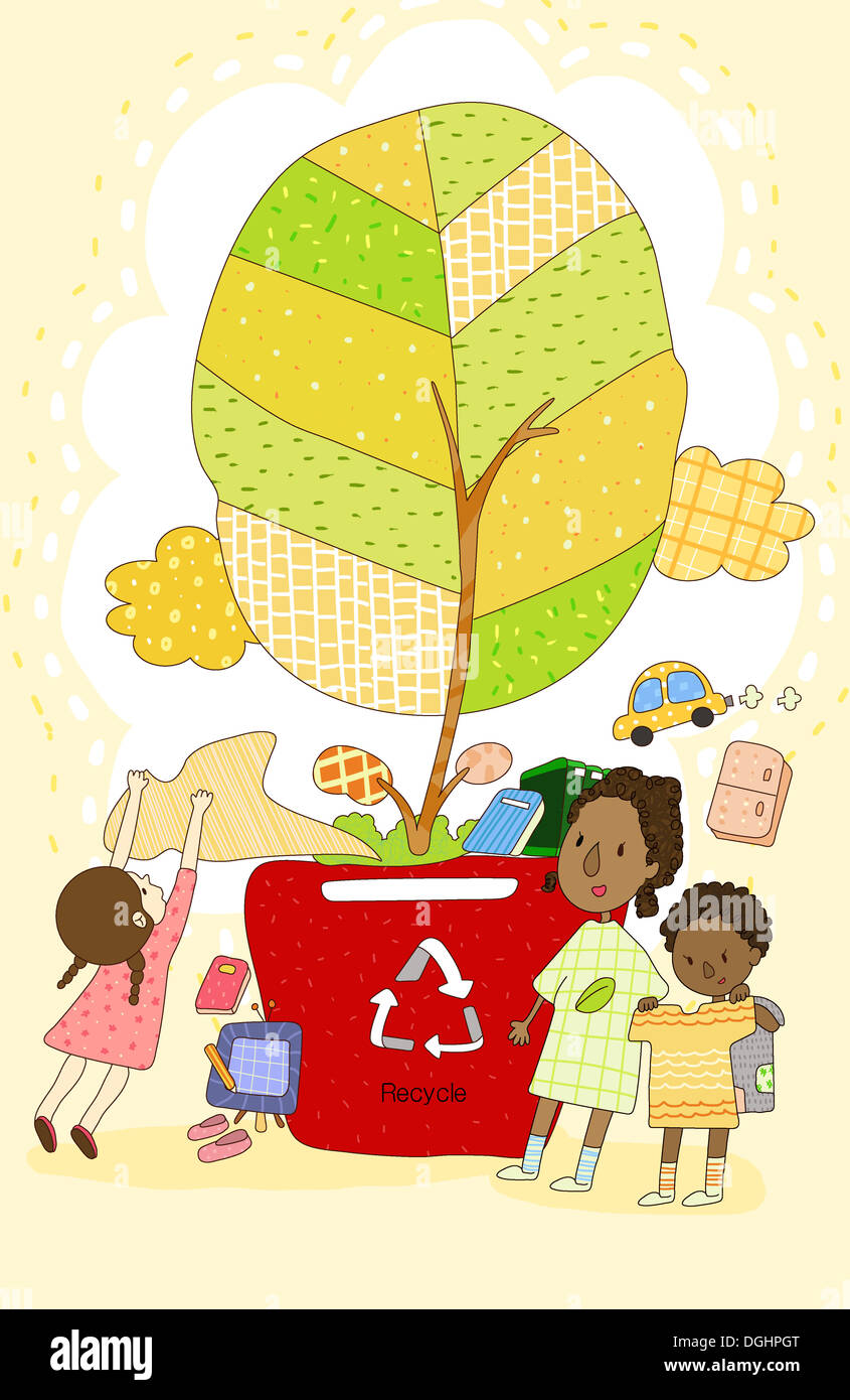 illustration of a plant with a recycling sign Stock Photo - Alamy