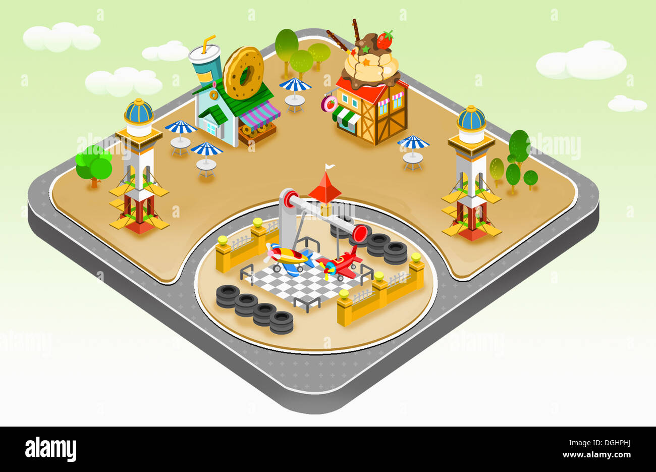 illustration of a square shape land area with buildings Stock Photo - Alamy