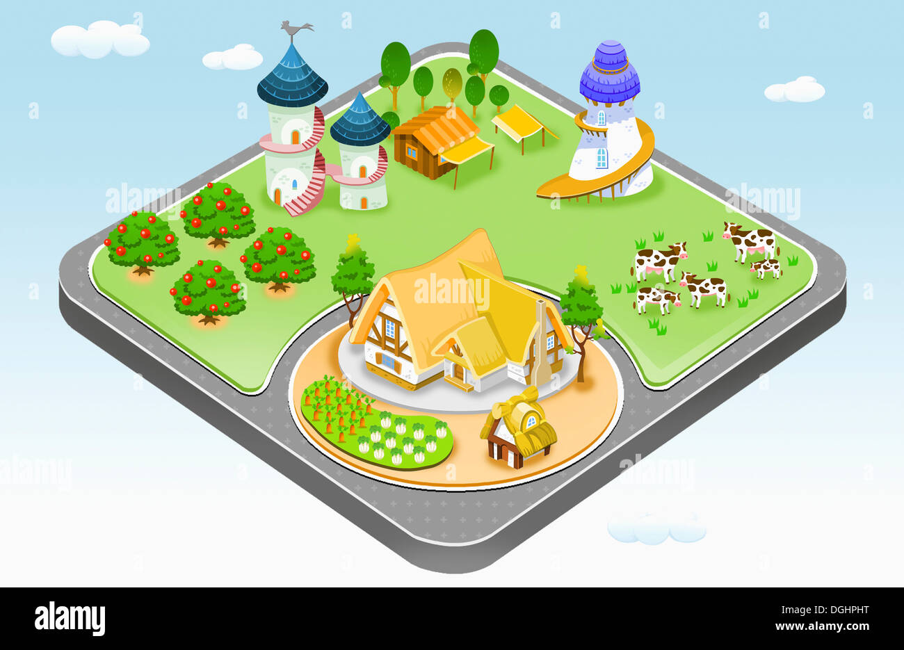 illustration of a square shape land area with buildings Stock Photo - Alamy