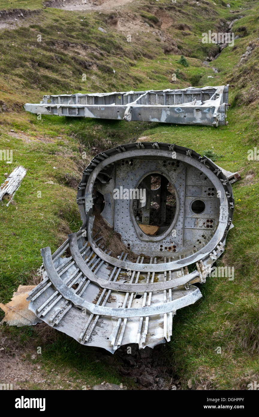 The remains of the crashed Heinkel plane, Fair Isle, Shetland, Scotland ...