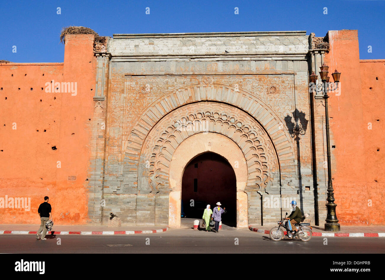 Gate of the historic town centre of Bab Agnaou, Marrakech, Morocco ...