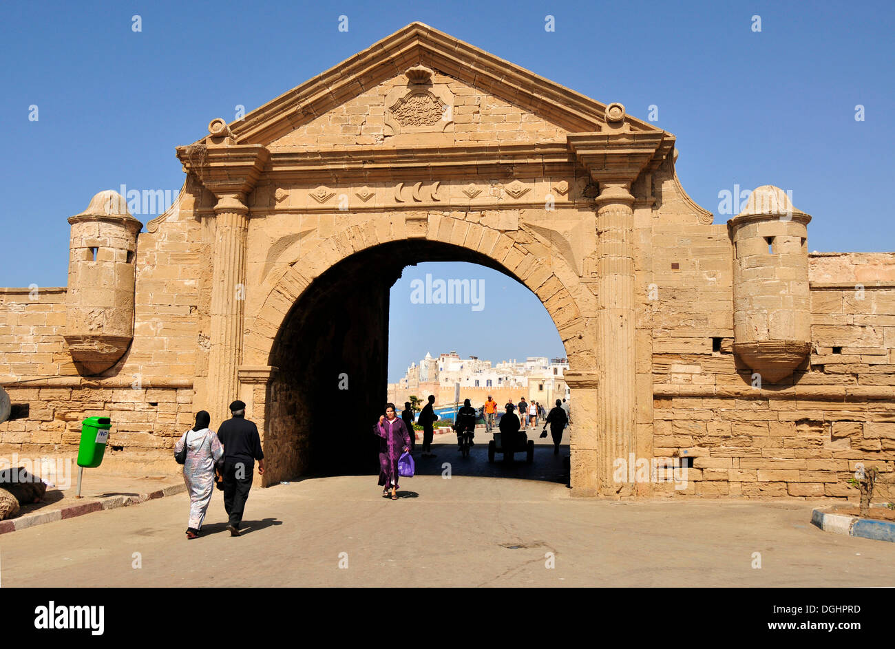 Gate in the wall of the old town of Essaouira, Morocco, Africa Stock ...