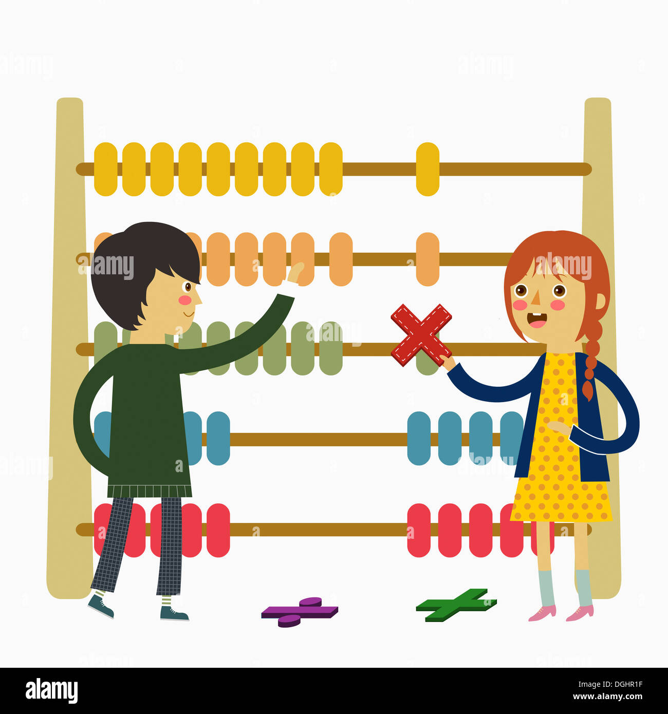 an illustration of kids counting with an abacus Stock Photo - Alamy