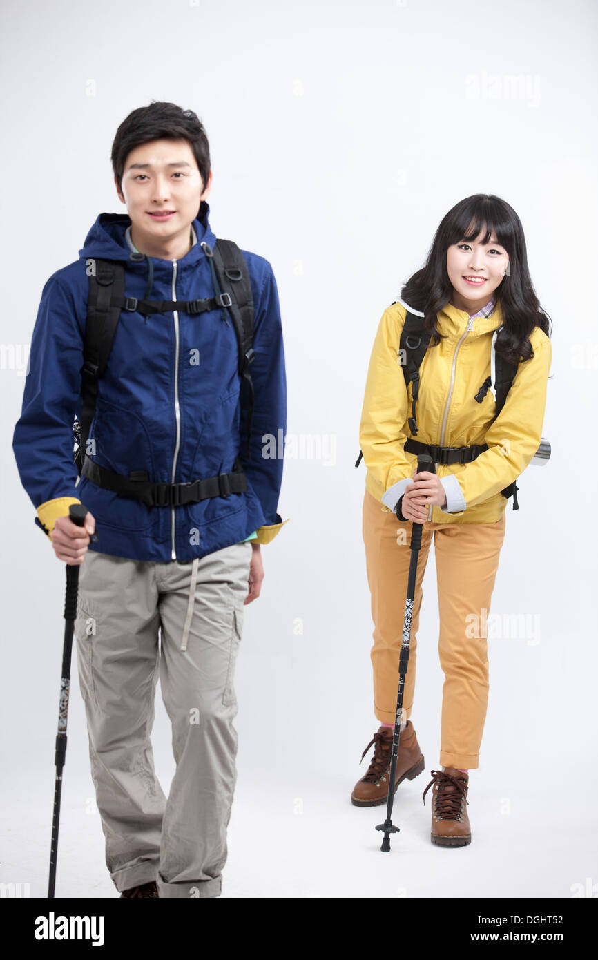 Smiling couple out hiking hi-res stock photography and images - Alamy