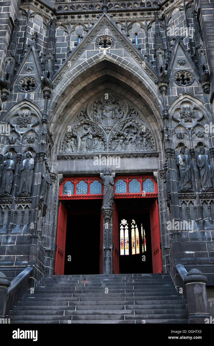 Detail, the black Clermont-Ferrand Cathedral or Cathedral of Notre-Dame ...
