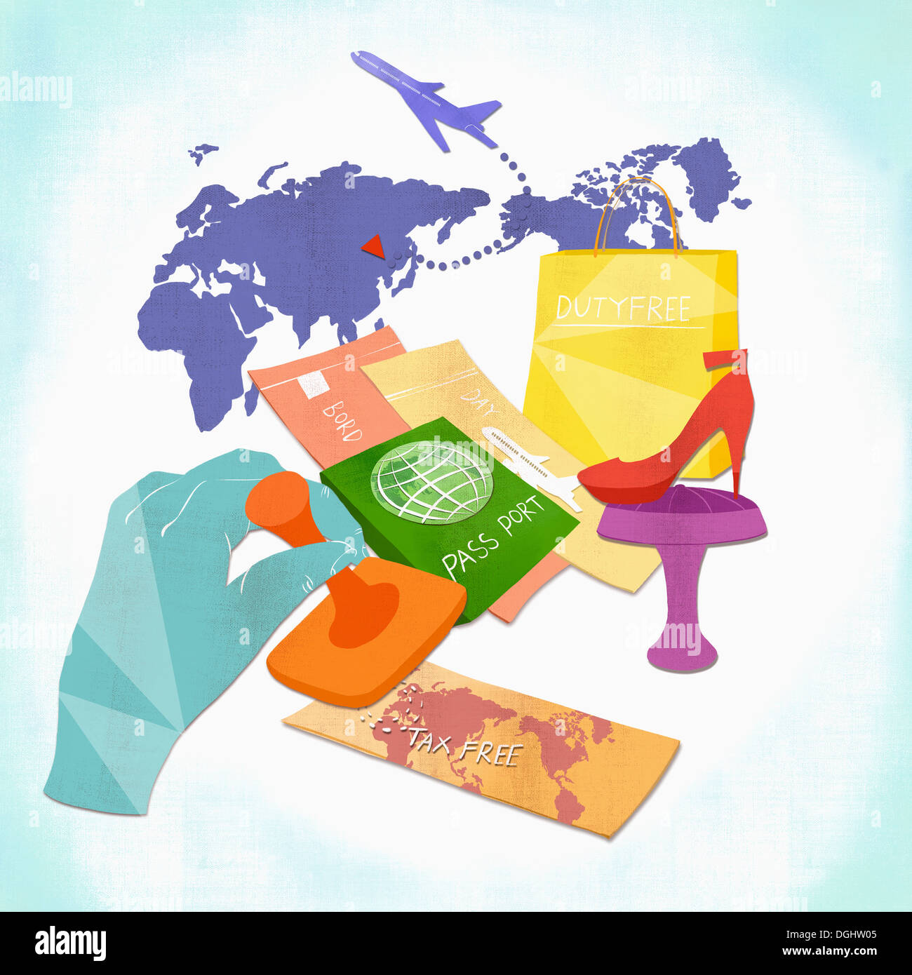 an illustration of different objects for travelling Stock Photo - Alamy