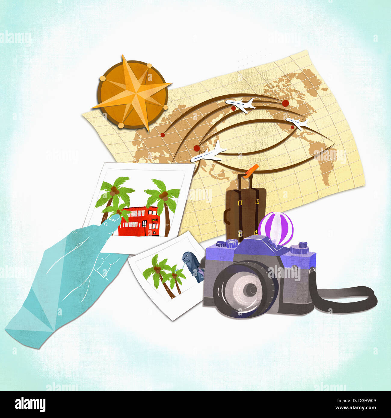 an illustration of a camera and a map Stock Photo - Alamy