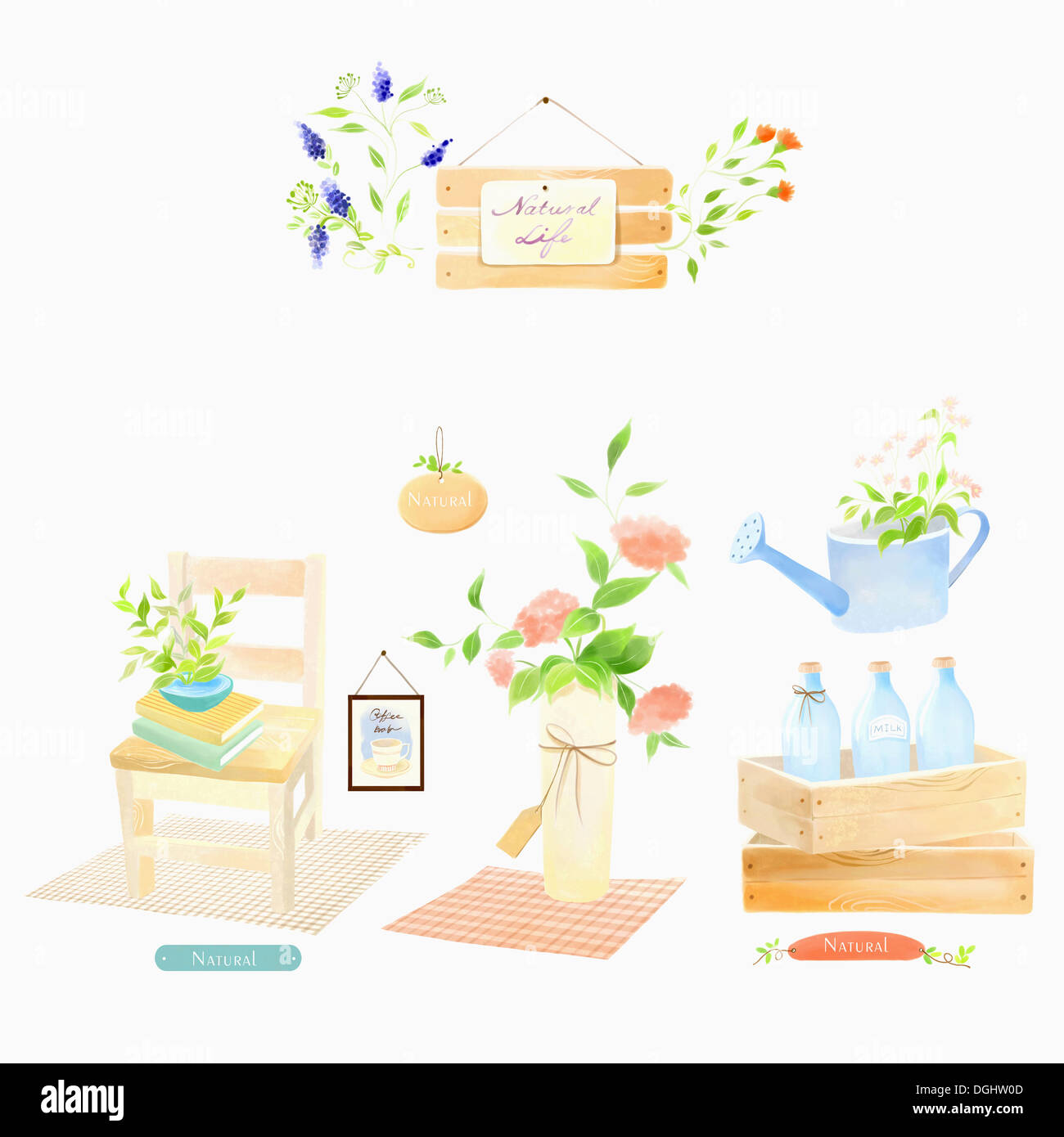 an illustration of gardening objects Stock Photo - Alamy
