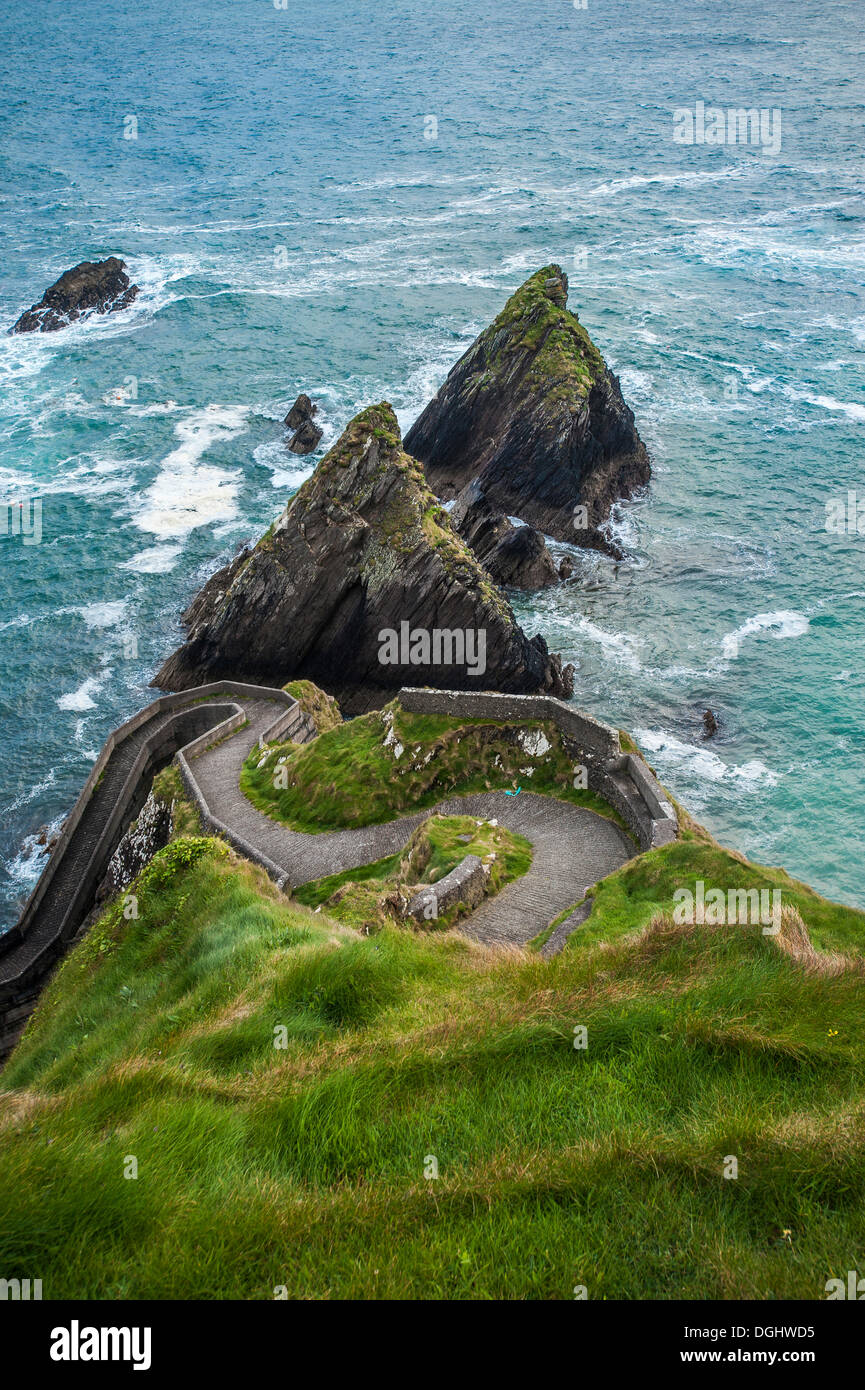 Steep curvy path to the ferry terminal, Dingle Peninsula, County Kerry ...