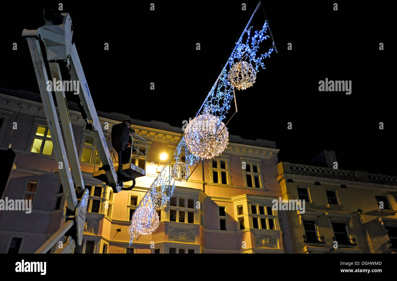 Brighton Sussex UK 21st October 2013 - The Christmas lights being put ...