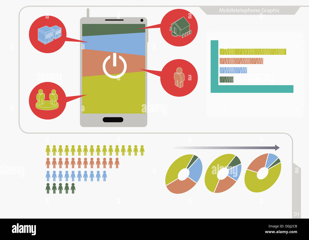 an illustration of a mobile phone and diagrams Stock Photo - Alamy