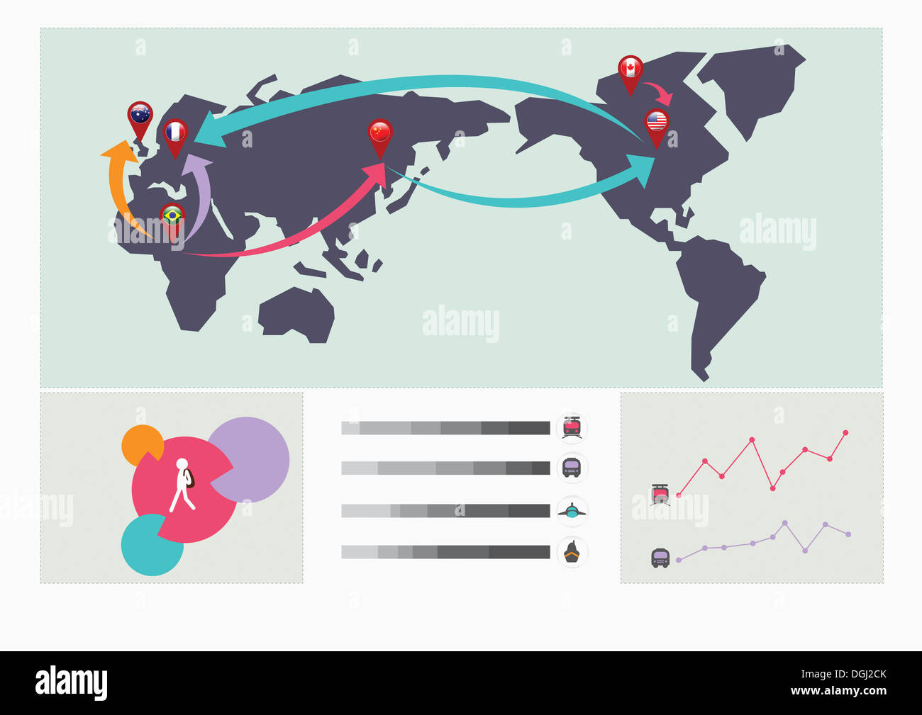 an illustration of the world map and diagrams Stock Photo - Alamy