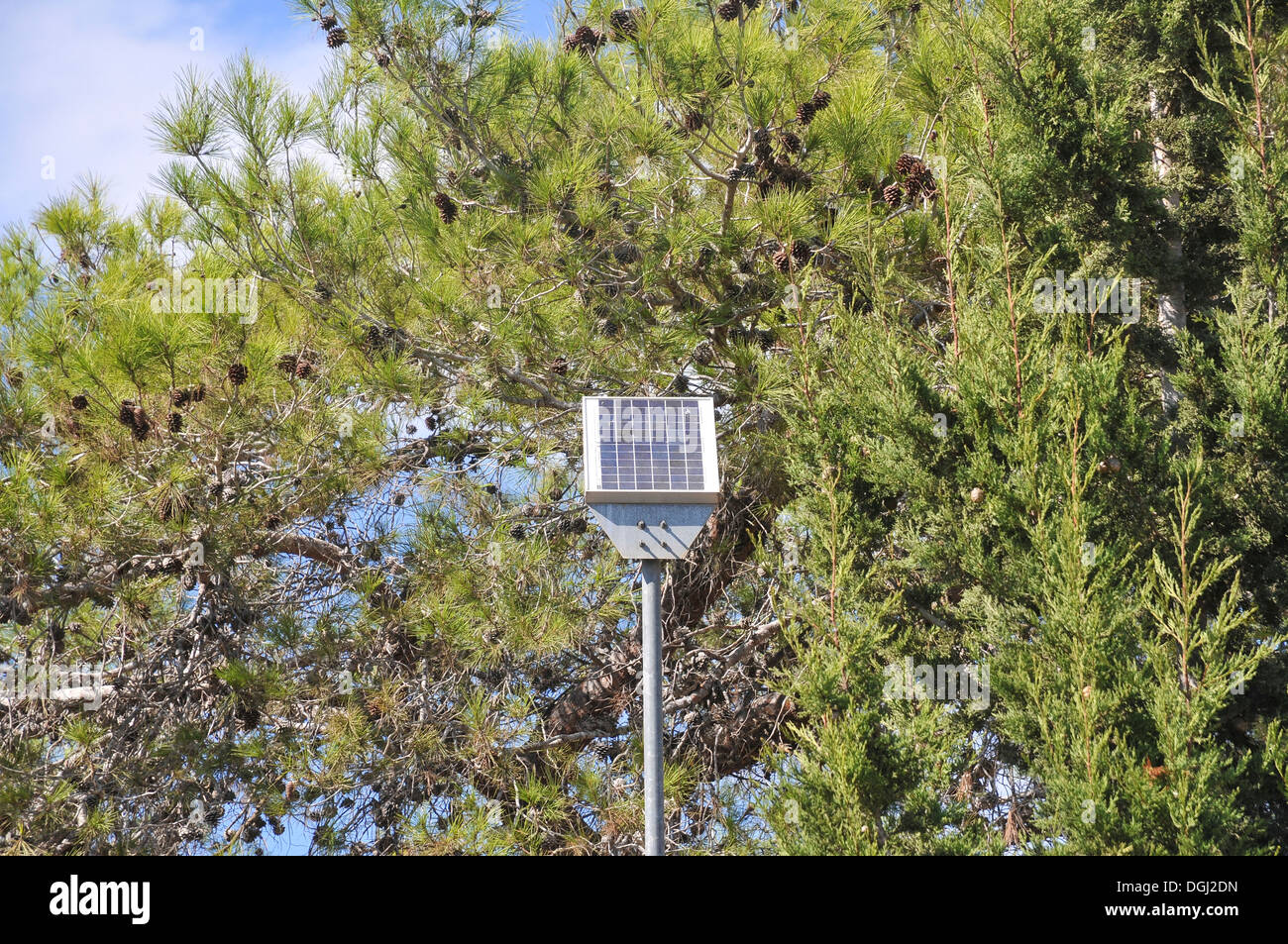Solar panel used in remote areas to collect energy to run a light or ...