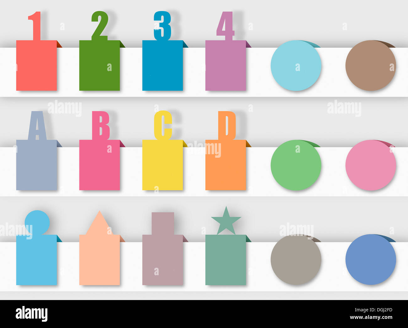 an illustration of different color numbers, letters and shapes Stock ...