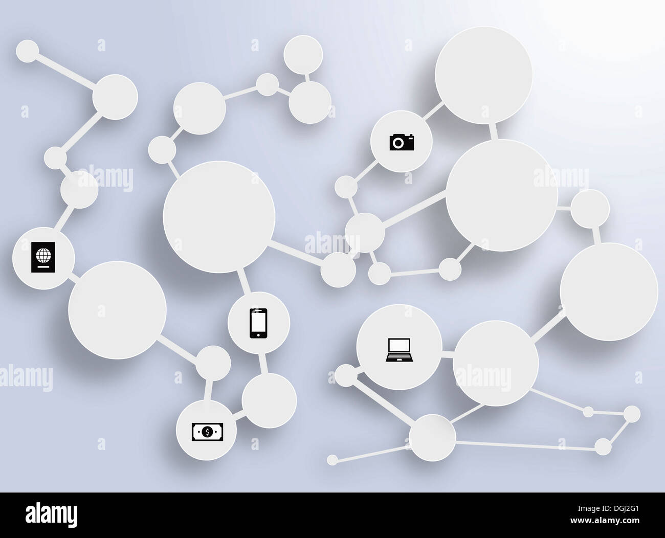 an illustration of connected circles with devices Stock Photo - Alamy