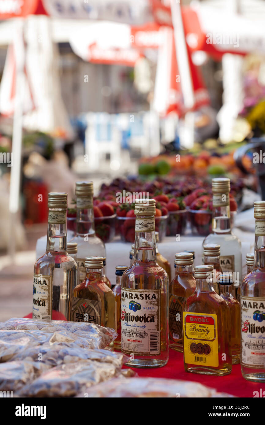 Stalls of local alcoholic beverages, market in Dubrovnik Stock Photo ...