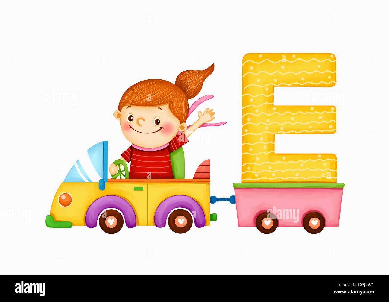 an illustration of a girl and the letter e Stock Photo - Alamy