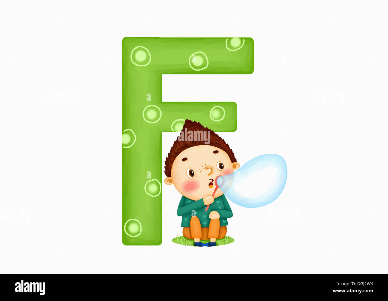 an illustration of a boy and the letter f Stock Photo - Alamy