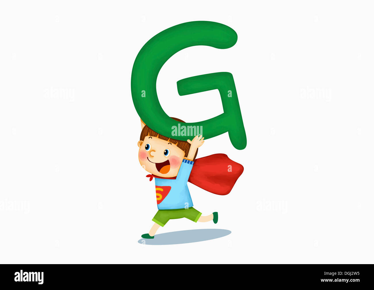 an illustration of a boy and the letter g Stock Photo - Alamy