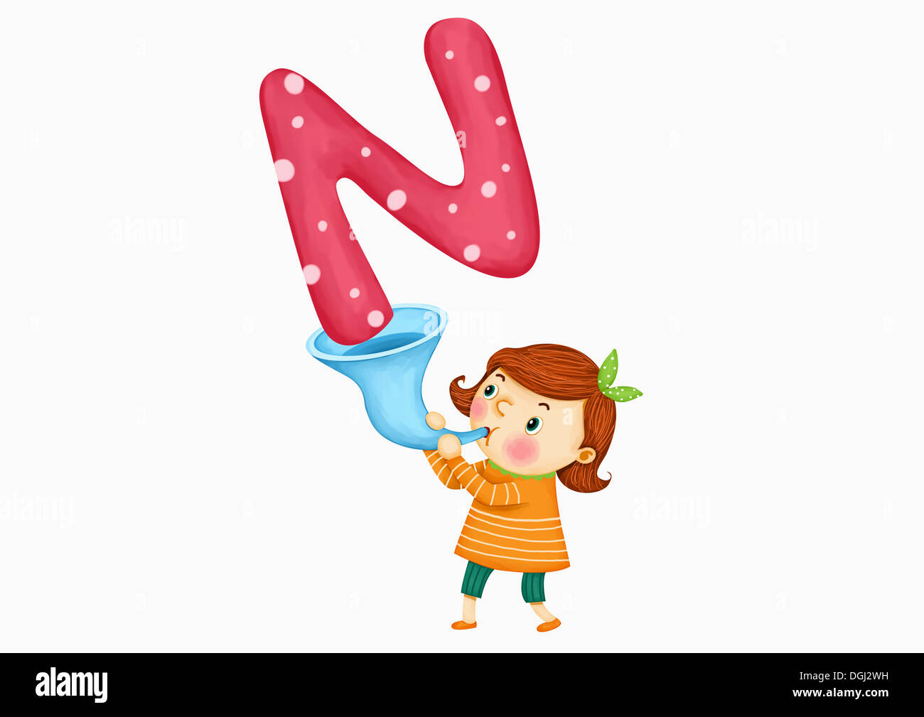 an illustration of a girl and the letter n Stock Photo - Alamy