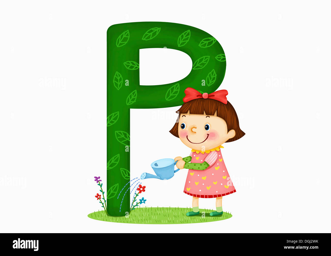 an illustration of a girl and the letter p Stock Photo - Alamy