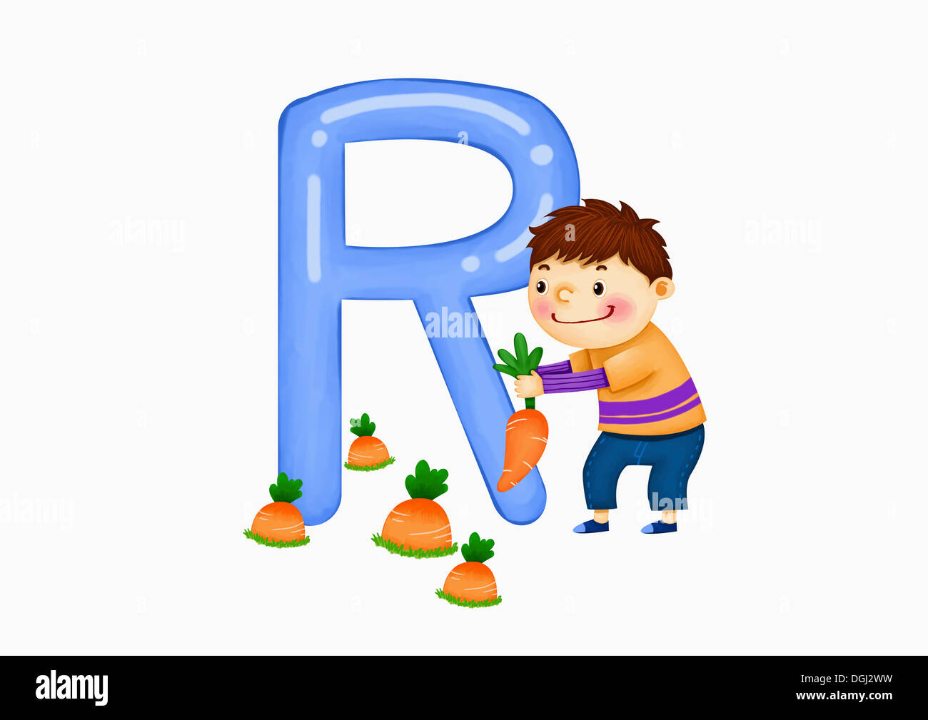 an illustration of a boy and the letter r Stock Photo - Alamy