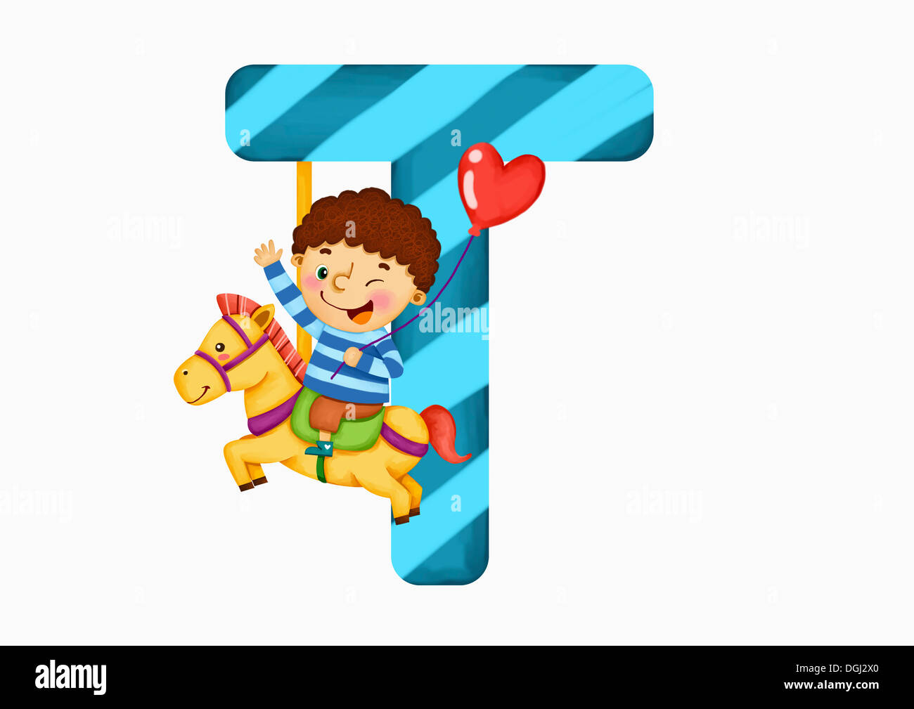 an illustration of a boy and the letter t Stock Photo - Alamy