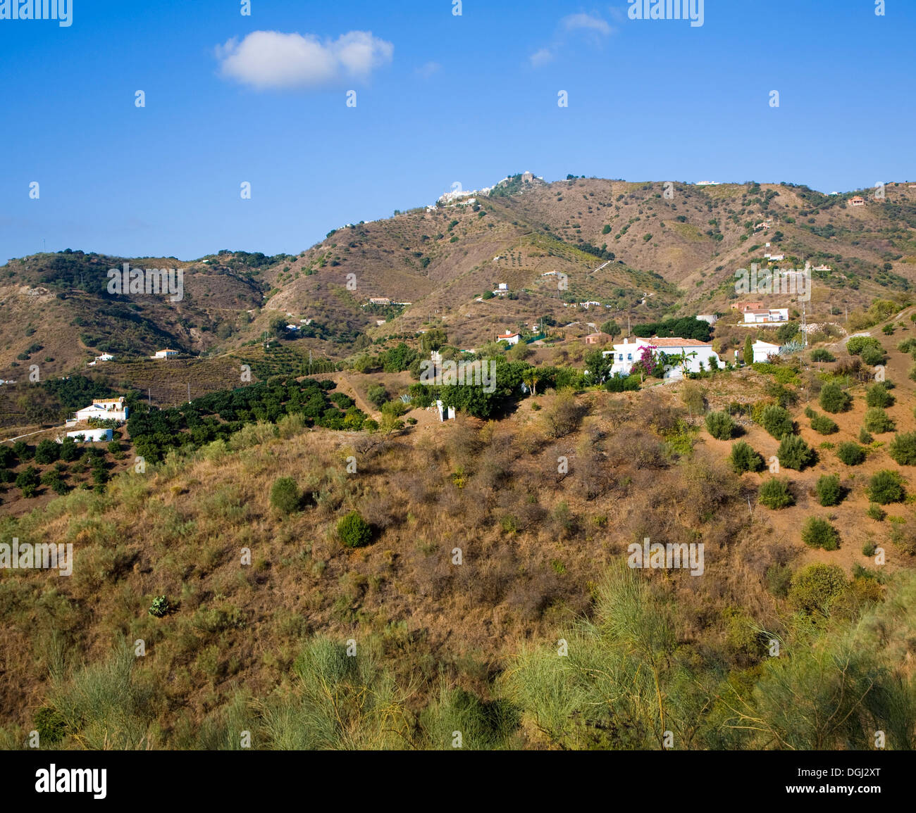 Landscape view around mountain top Moorish village of Comares, Malaga ...