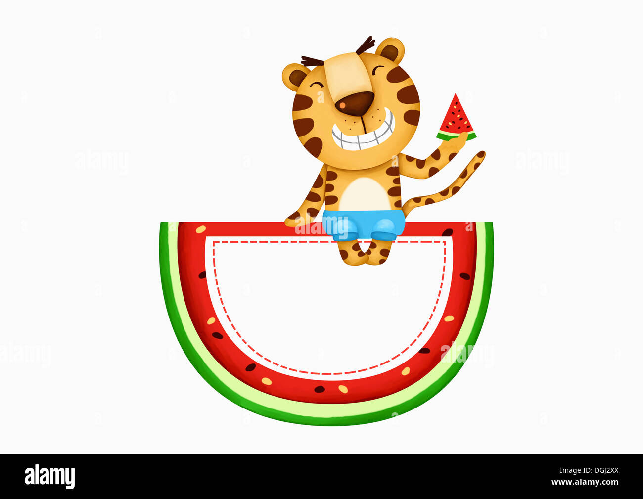 an illustration of a tiger eating watermelon Stock Photo - Alamy
