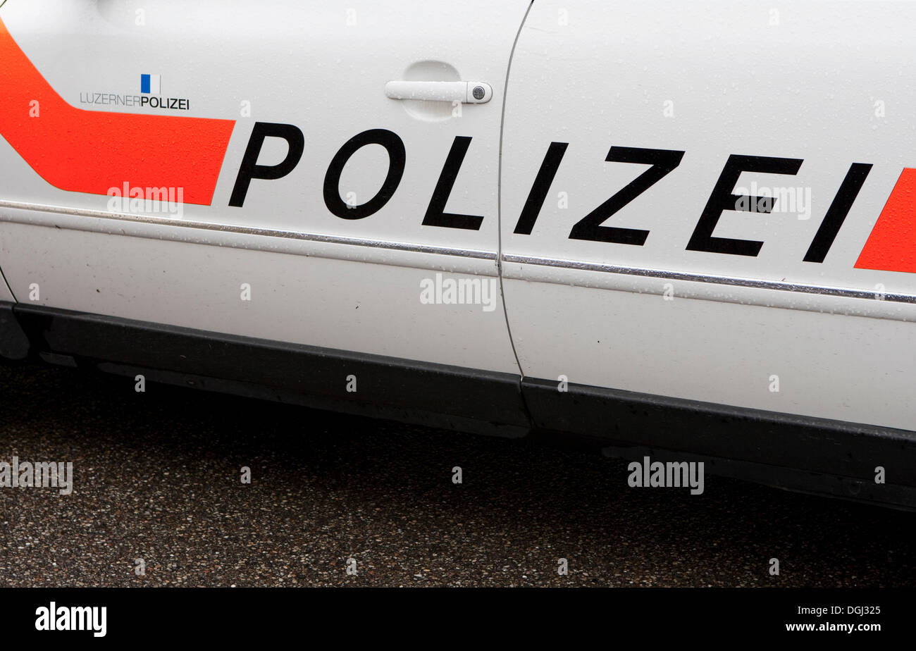 Lettering of the Lucerne Police force, saying "Polizei", Malters ...