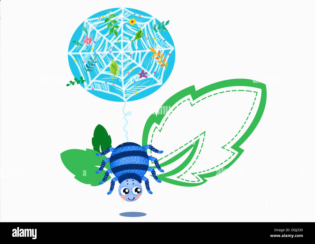 an illustration of a spider and leaves Stock Photo - Alamy