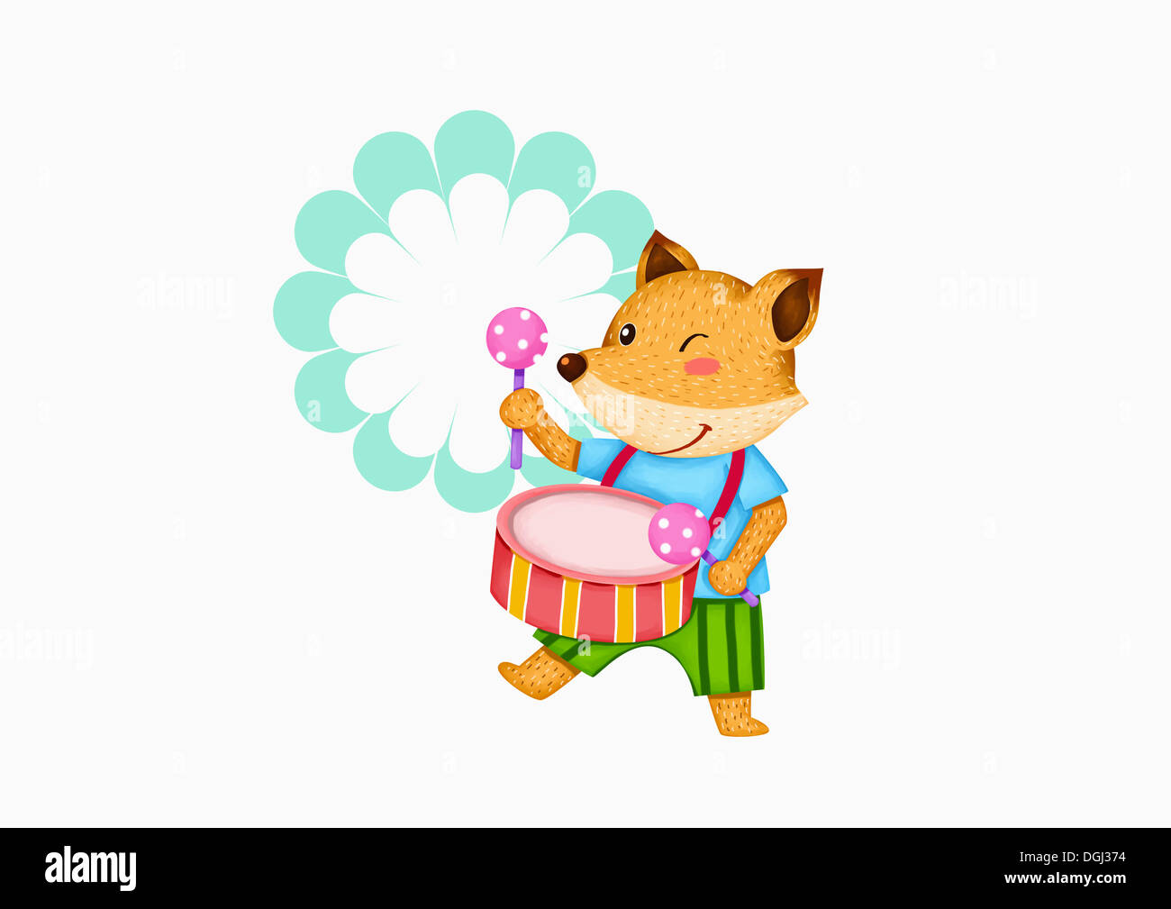 an illustration of a fox playing the drums Stock Photo - Alamy