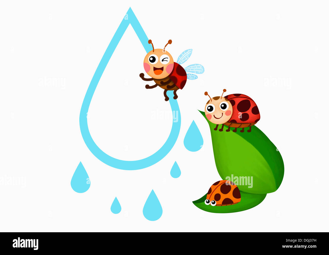 an illustration of lady bugs in the rain Stock Photo - Alamy