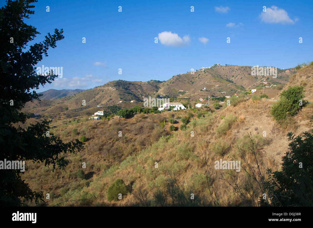 Landscape view around mountain top Moorish village of Comares, Malaga ...