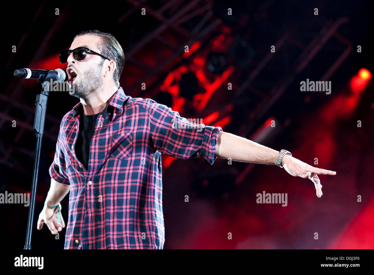 Swiss rapper Marco Bliggensdorfer aka Bligg playing live at the Heitere ...