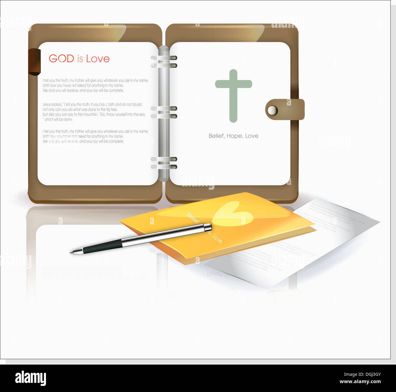 an illustration of a note book with a cross Stock Photo - Alamy