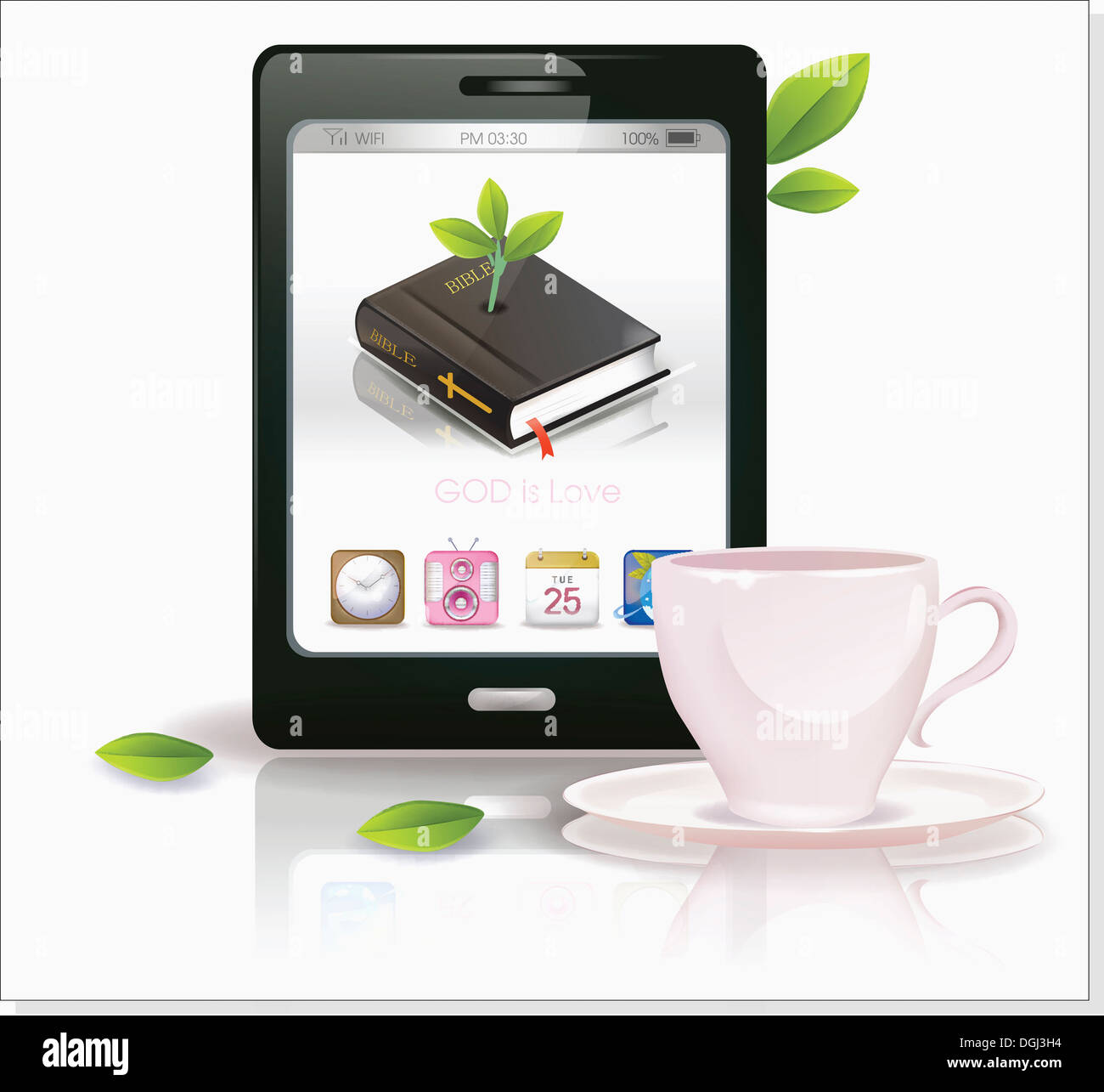 an illustration of a tablet with a bible Stock Photo - Alamy