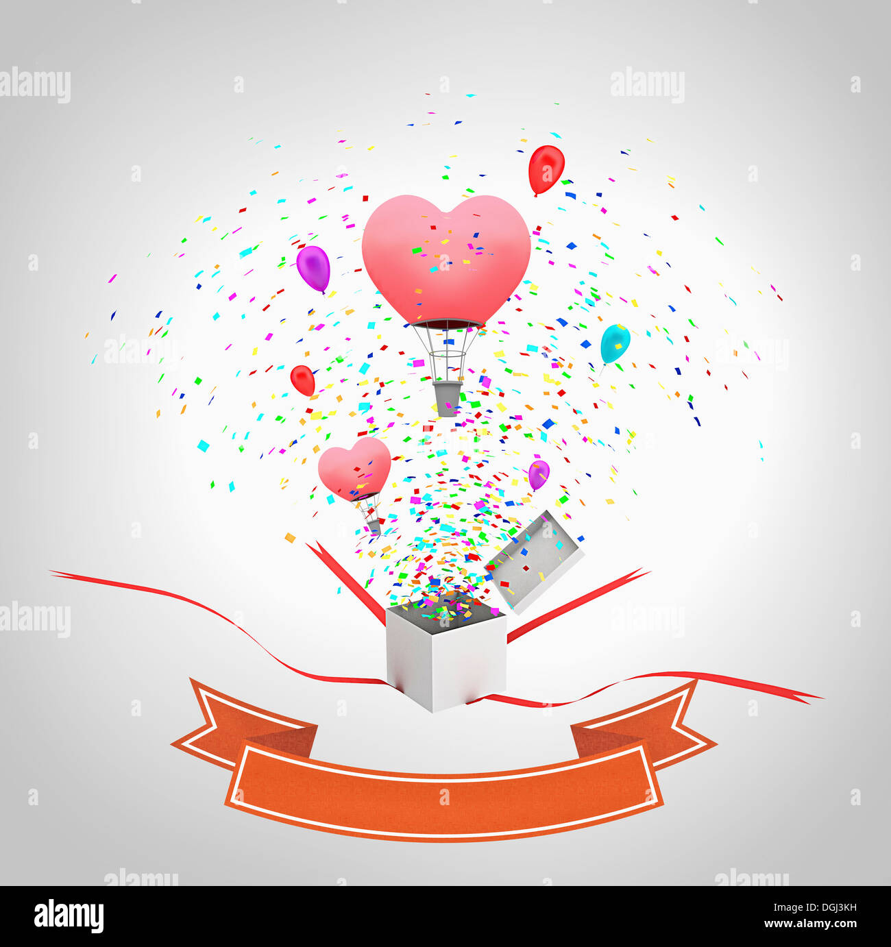an illustration of heart shape balloons coming out from box Stock Photo ...