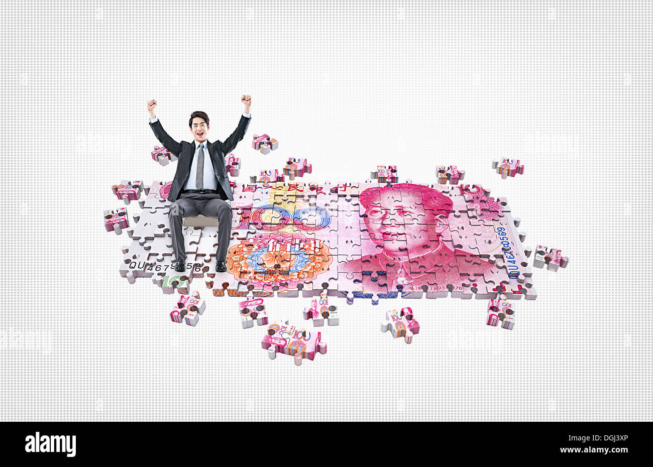 a business man sitting on a Chinese bill Stock Photo - Alamy