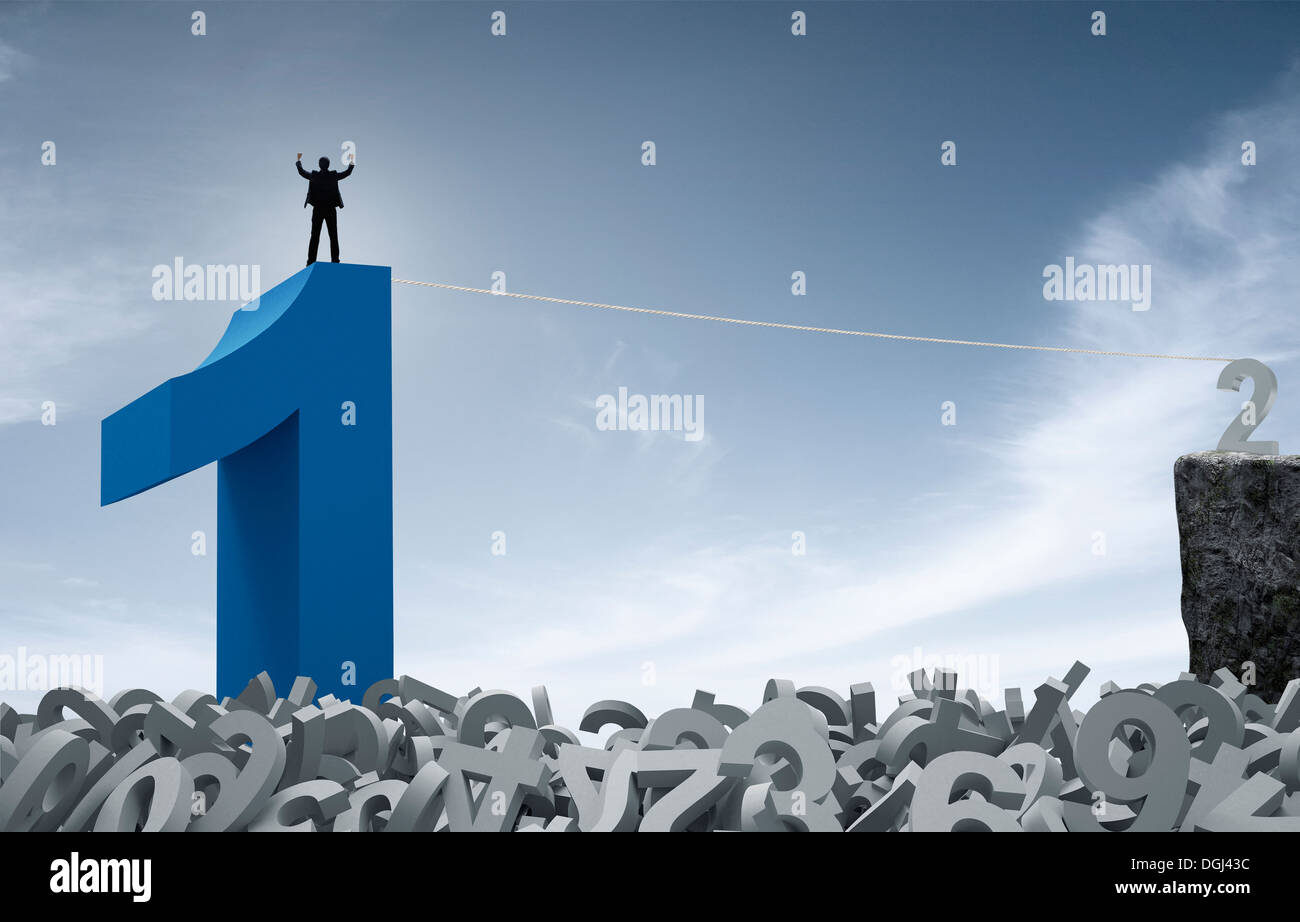 Man on top of mountain cheering hi-res stock photography and images - Alamy