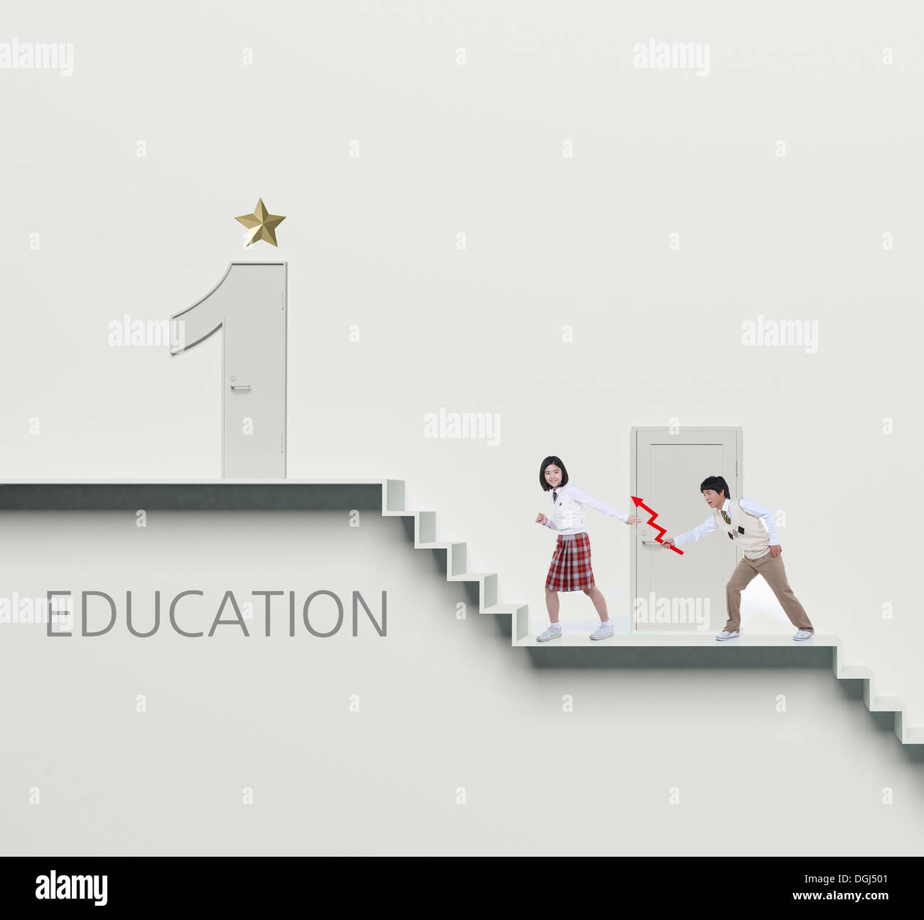 students going up stairs to number one Stock Photo - Alamy