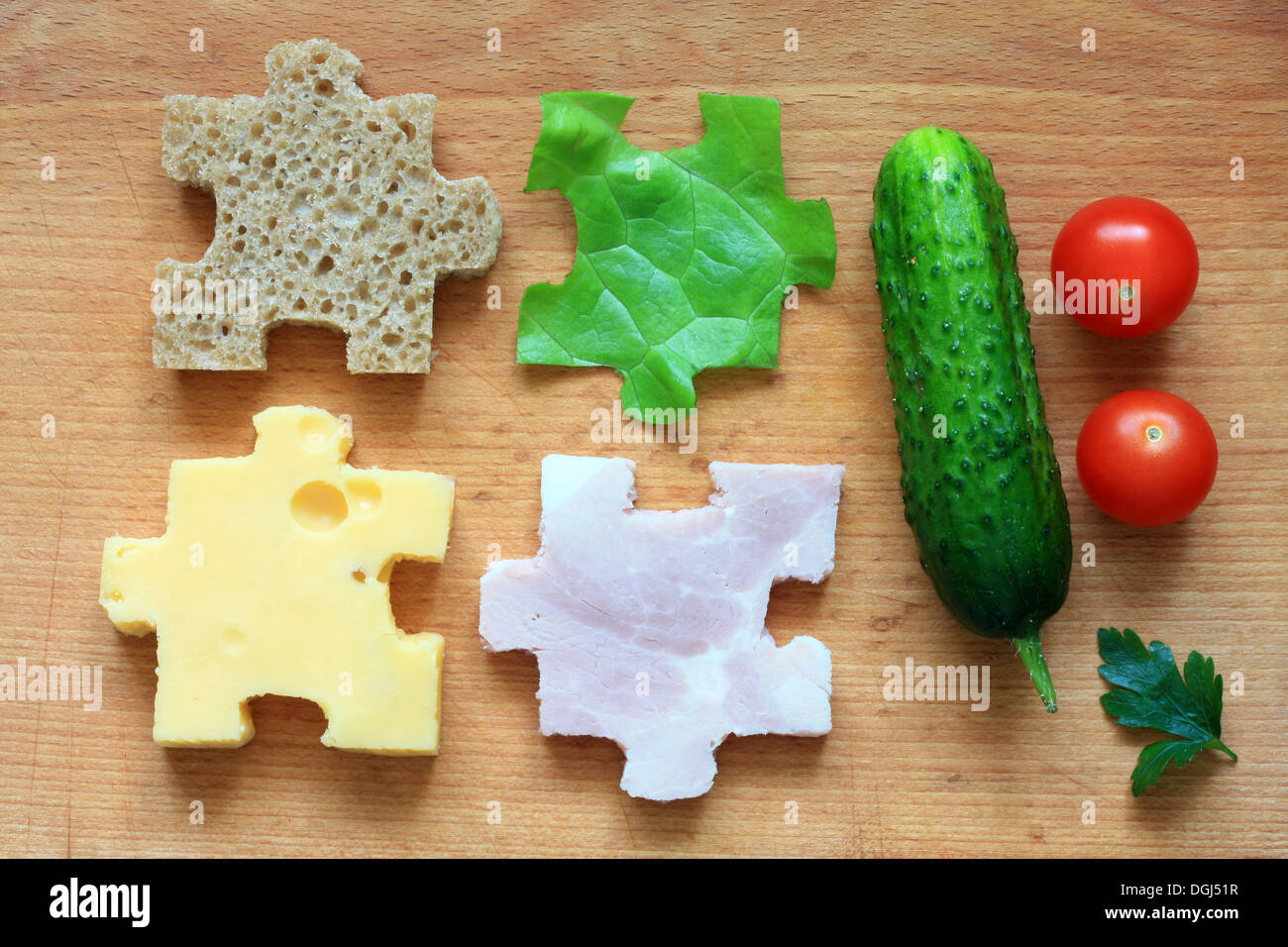 Food puzzle ingredients diet creative abstract concept Stock Photo - Alamy