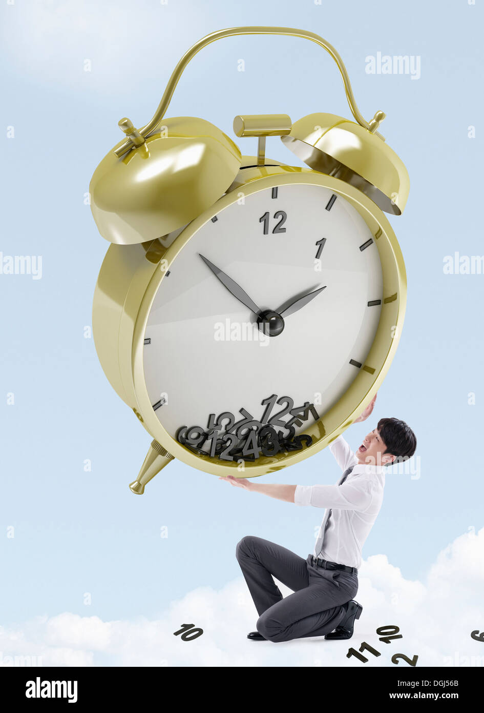 a business man lifting an alarm clock Stock Photo - Alamy