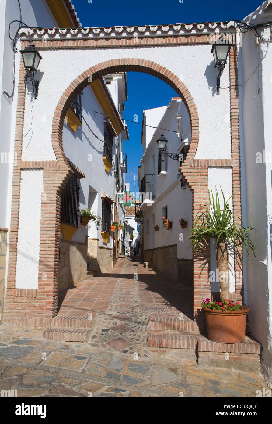 Moorish arch Comares village, Axarquía region, Malaga province ...
