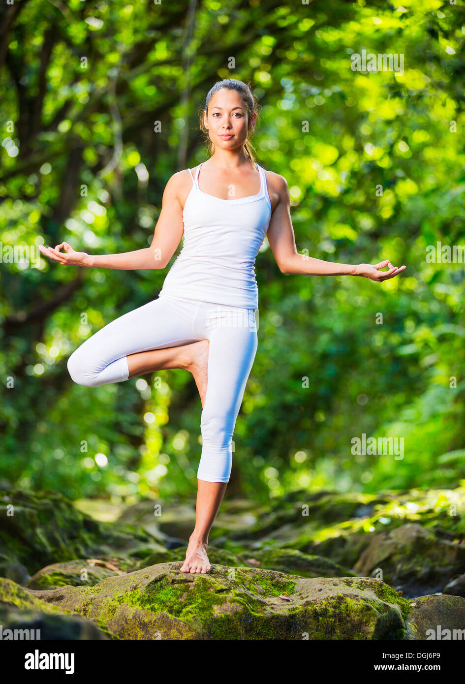 Beautiful Woman Practicing Yoga Outside In Nature, Healthy Lifestyle ...