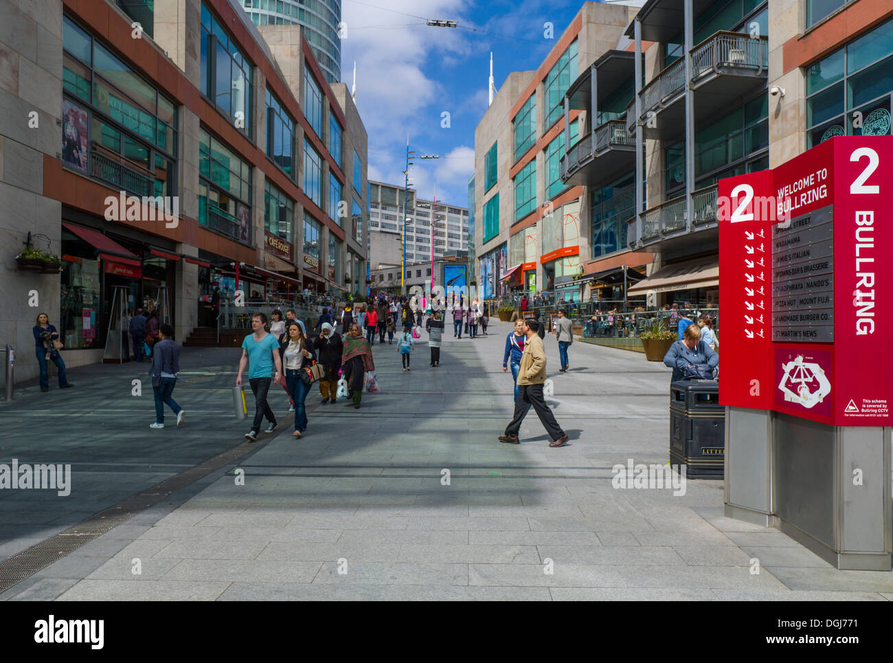 Pedestrian street of shops at the Bullring shopping centre in ...